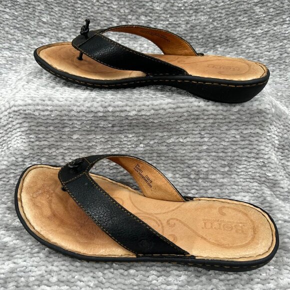 Born | Shoes | Born Black Leather Comfy Flip Flop Thong Sandals Size 8 ...
